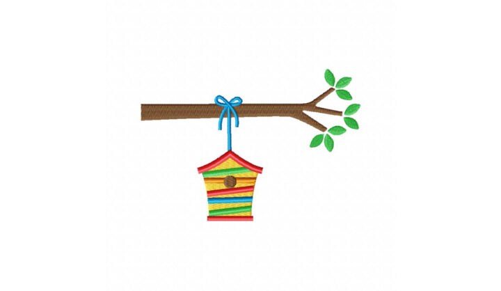 Birdhouse on Branch Machine Embroidery Design – Daily Embroidery