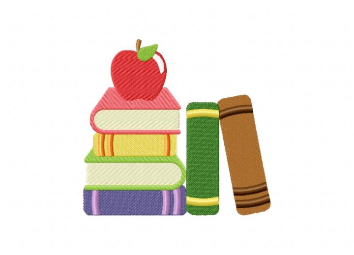Book Stack With Apple Machine Embroidery Design – Daily Embroidery