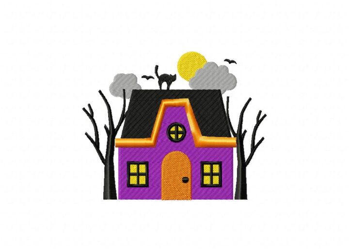 Haunted House with Orange Door Machine Embroidery Design – Daily Embroidery