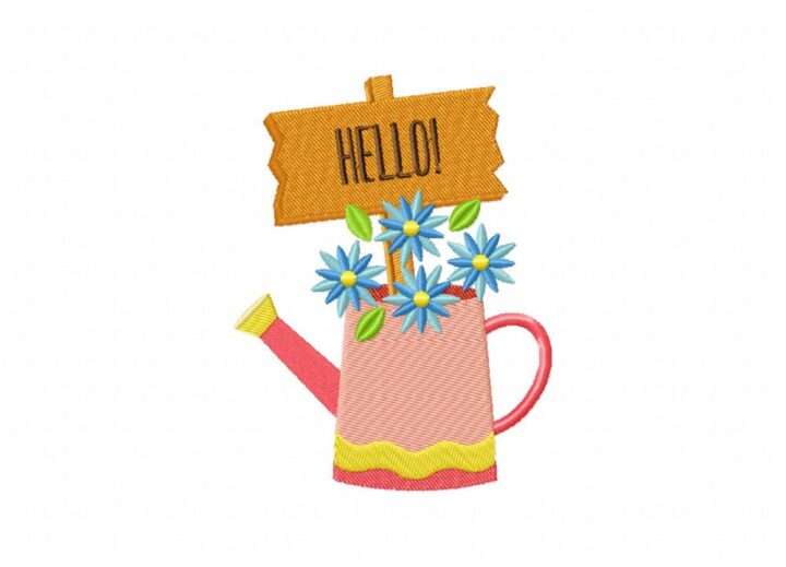 Water Can With Sign Hello Machine Embroidery Design – Daily Embroidery
