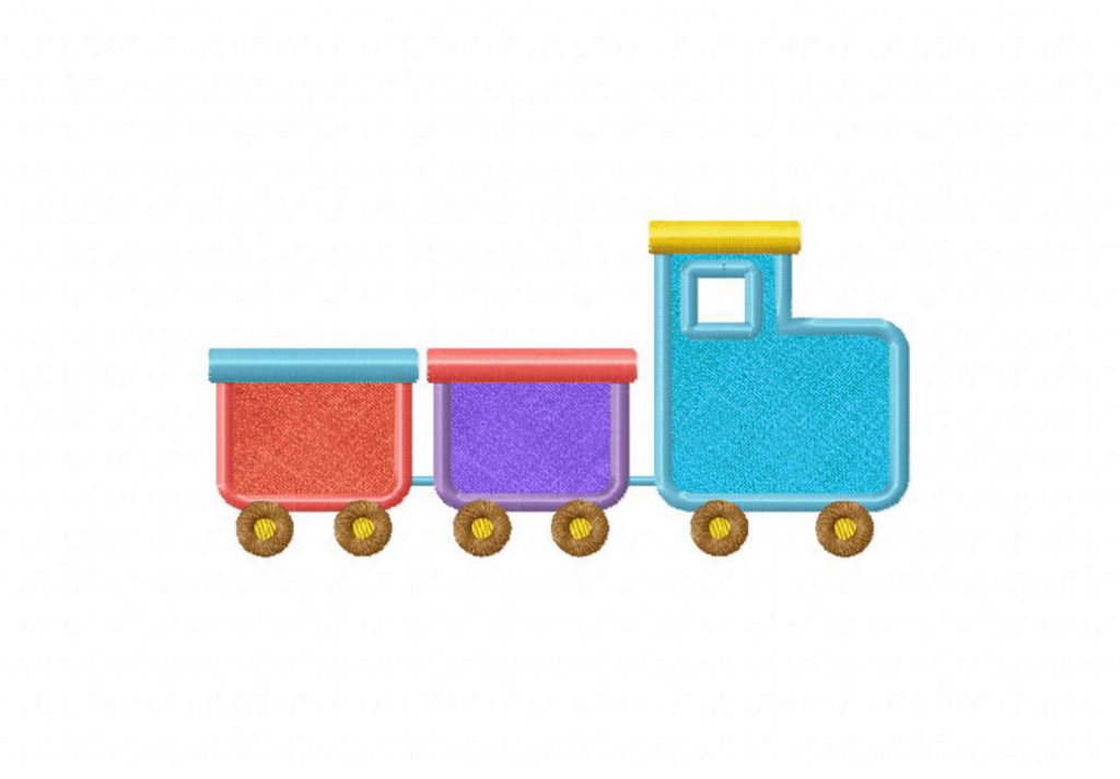 Colorful Toy Train Includes Both Applique and Stitch Embroidery Design ...