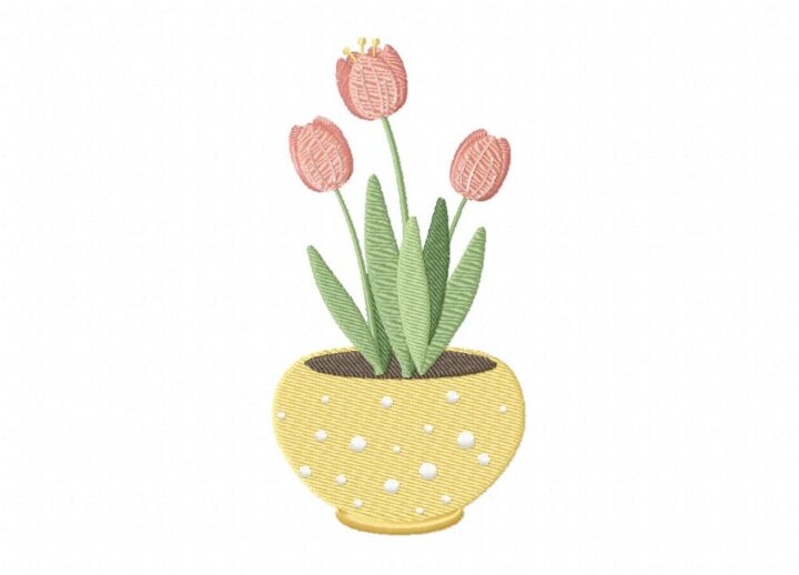 Pink Flowers In Pot Embroidery Design – Daily Embroidery