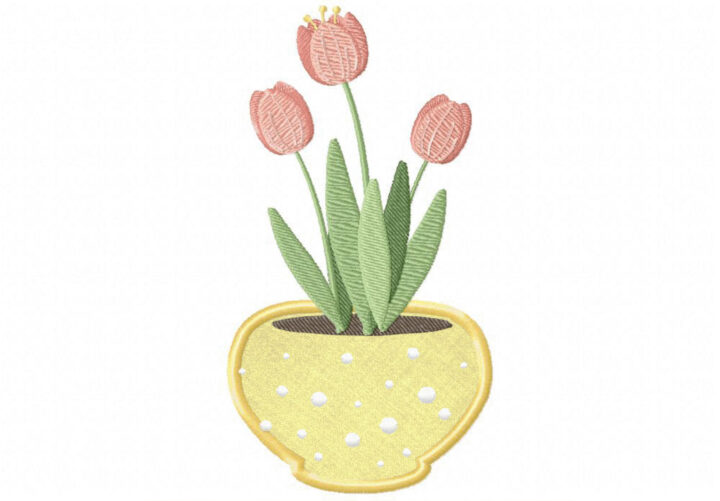 Pink Flowers In Pot Embroidery Design – Daily Embroidery