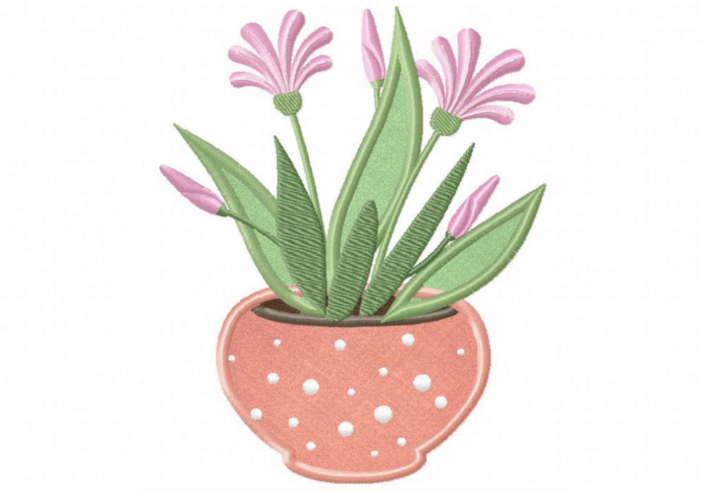 Purple Flowers In Pot Embroidery Design – Daily Embroidery