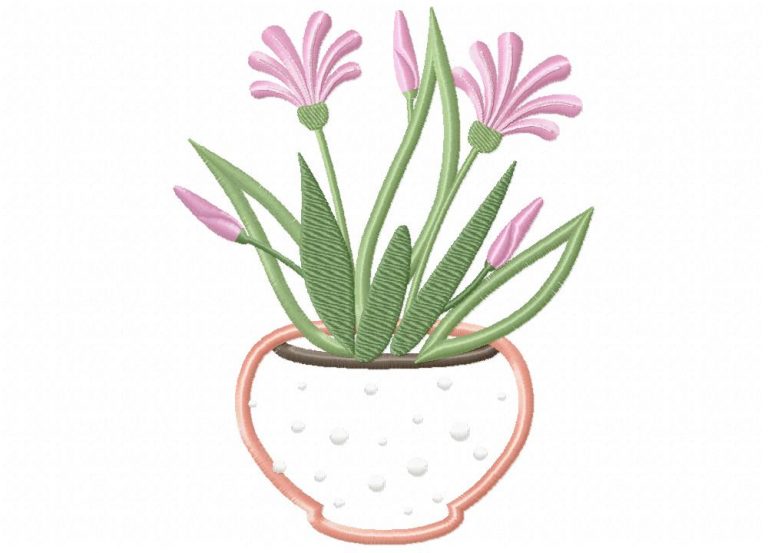 Purple Flowers In Pot Embroidery Design – Daily Embroidery