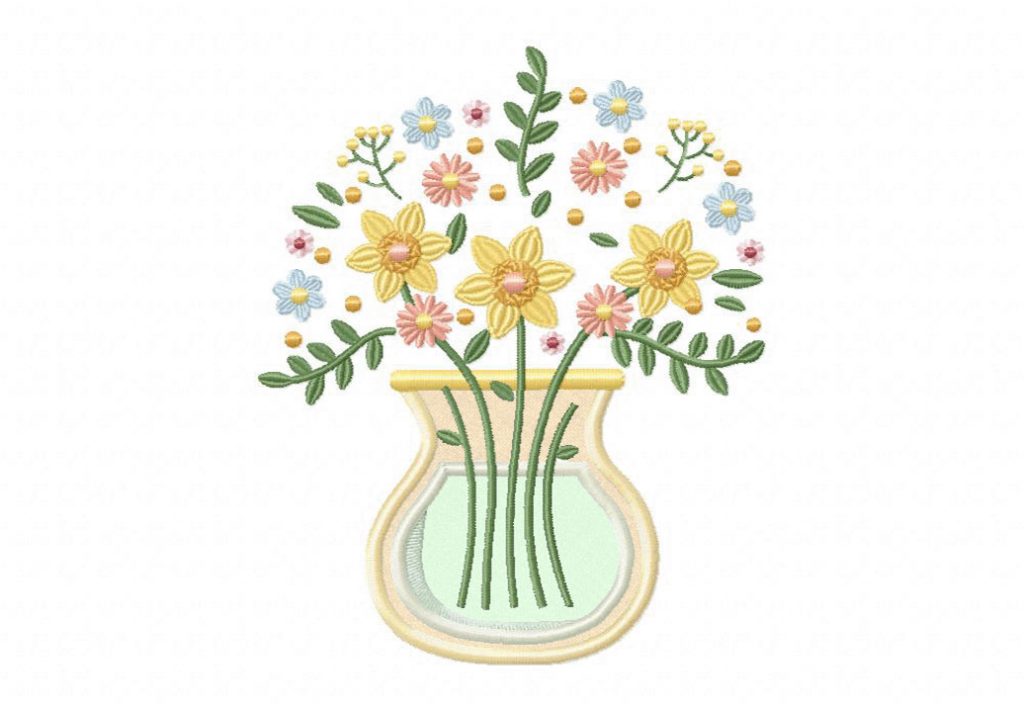 Yellow Bouquet Vase Embroidery Design – Daily Embroidery