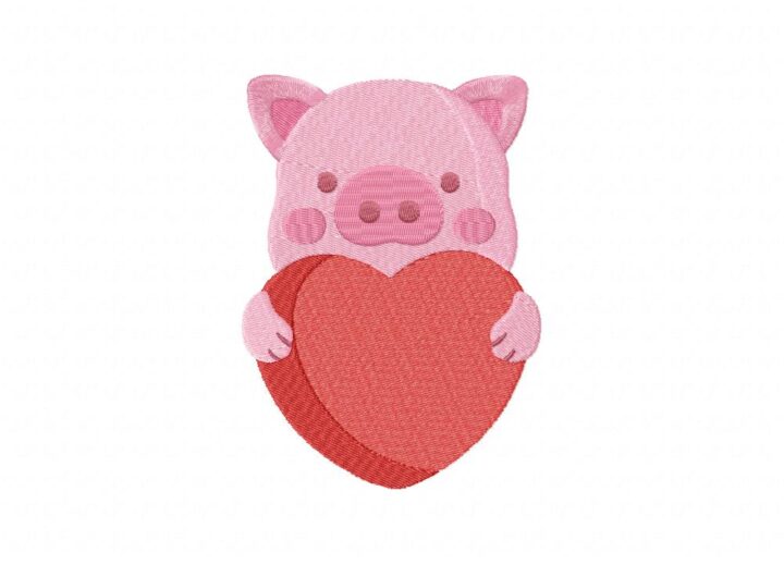 Pig Hugging Heart Embroidery Design – Daily Embroidery