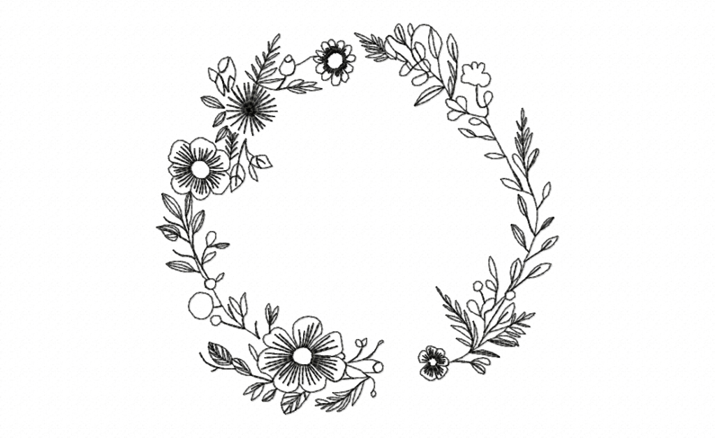 Floral Wreath Outline Stitched Embroidery Design – Daily Embroidery