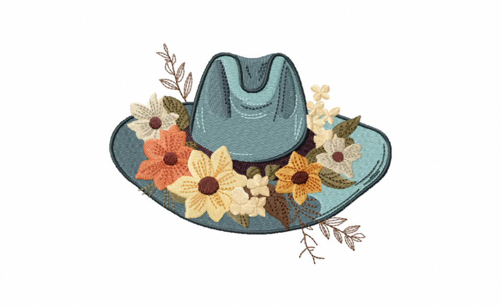 Floral Cowboy Hat Stitched Embroidery Design – Daily Embroidery