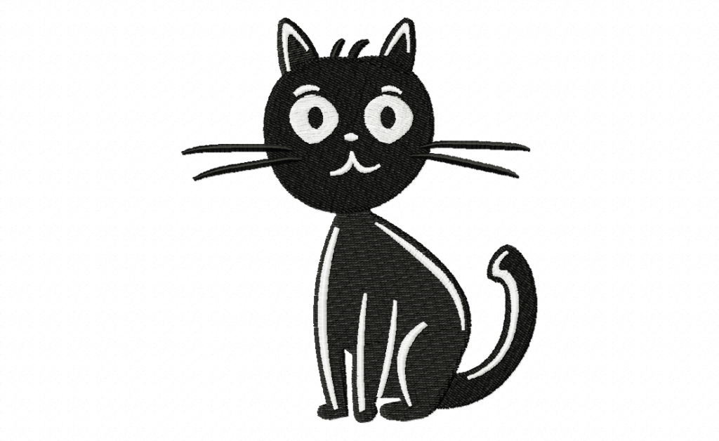 Simple Cat BW Stitched Embroidery Design – Daily Embroidery