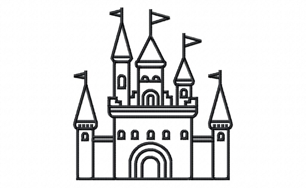 Simple Castle Outline Stitched Embroidery Design – Daily Embroidery