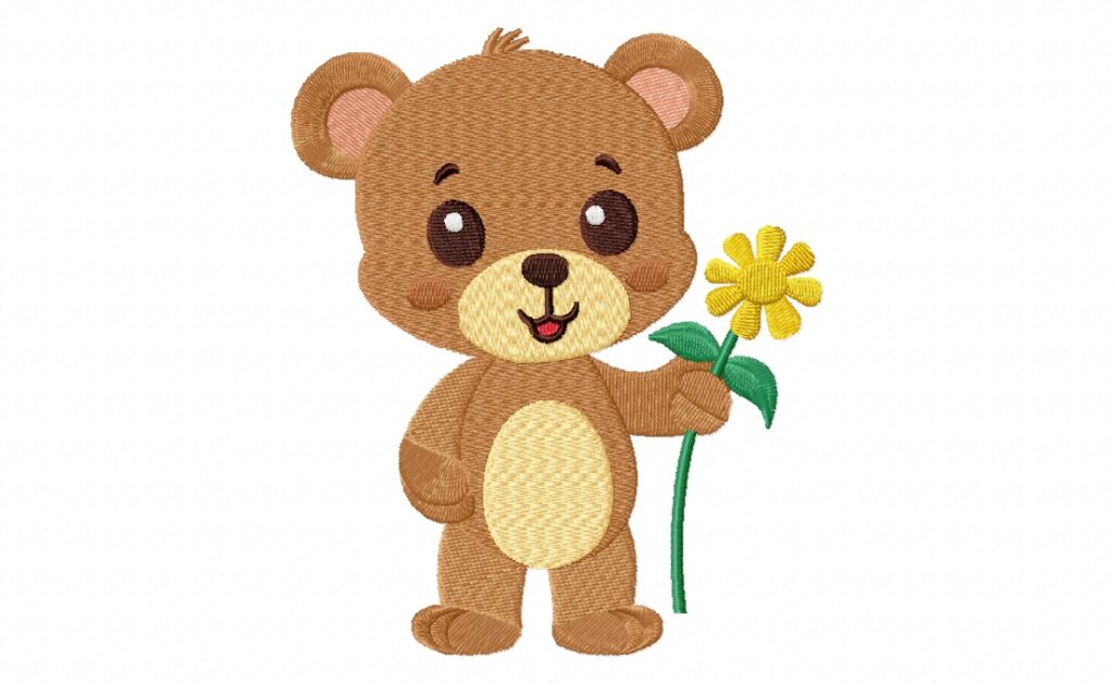 Teddy Bear Holding a Flower Stitched Embroidery Design – Daily Embroidery