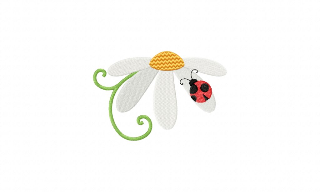 Daisy and Ladybug Stitched Embroidery Design – Daily Embroidery