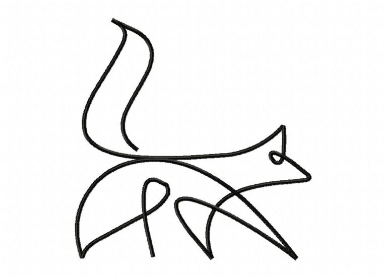 One Line Fox Drawing Stitched Embroidery Design – Daily Embroidery