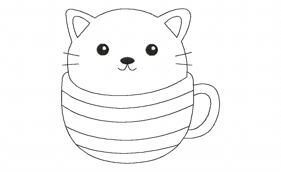 Kitty Teacup Outline Stitched Embroidery Design – Daily Embroidery
